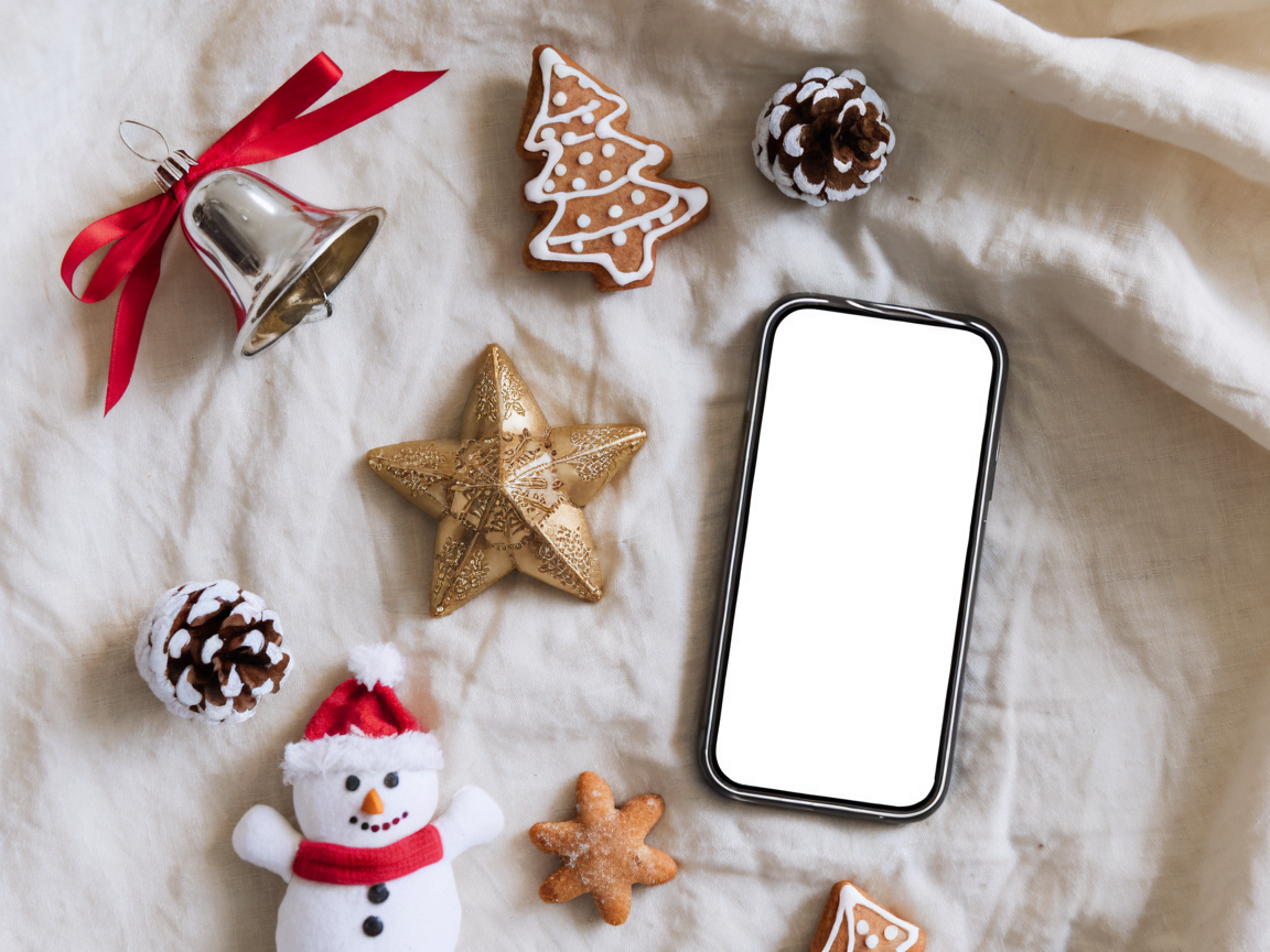 Free iPhone Mockup — smartphone, Christmas, holiday, ornaments ...