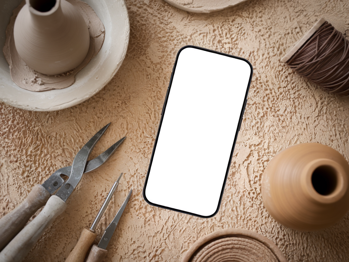 Device Mockup 1693 | smartphone, pottery, workbench, tools, vase, clay ...